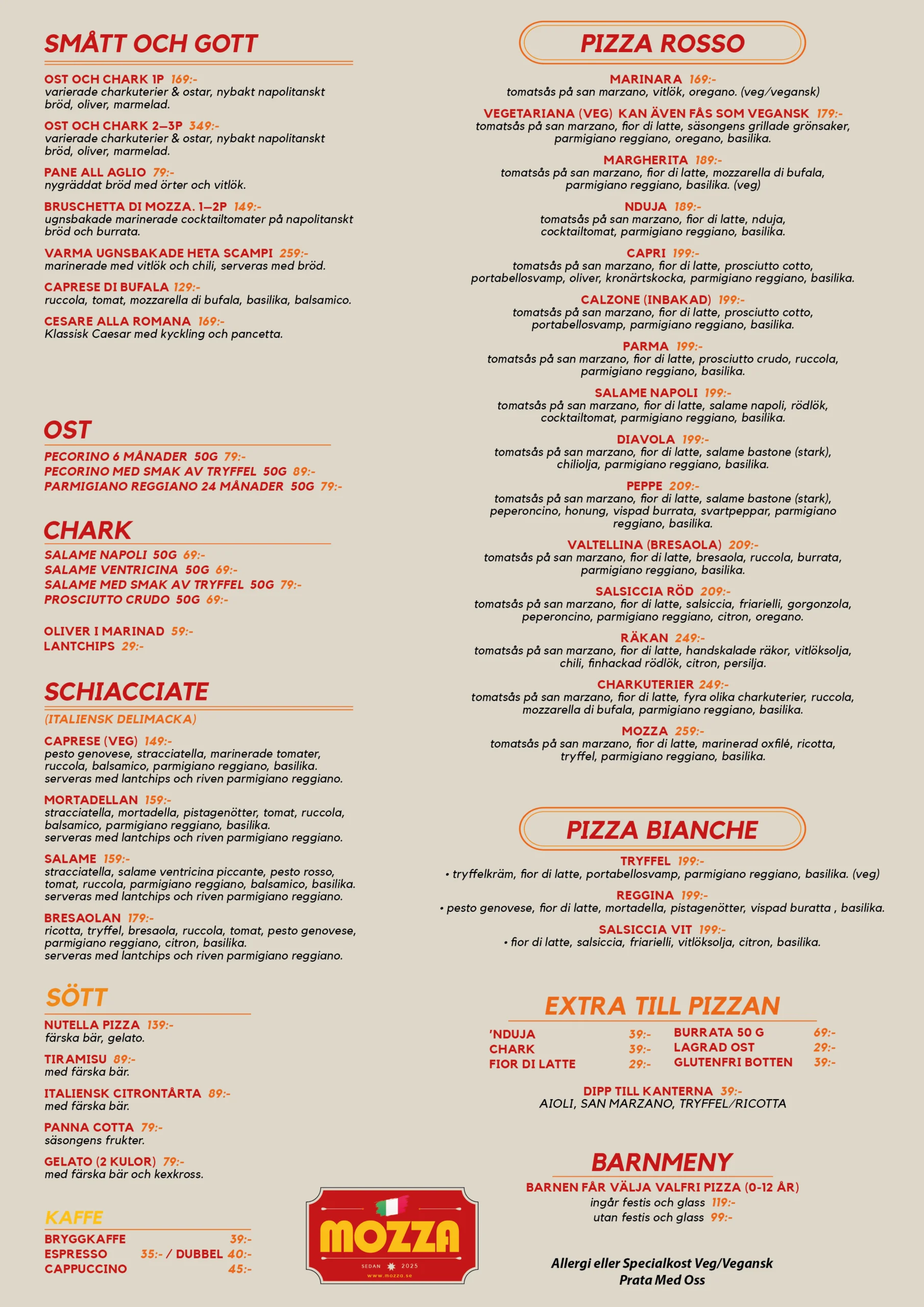 Meny - Mozza